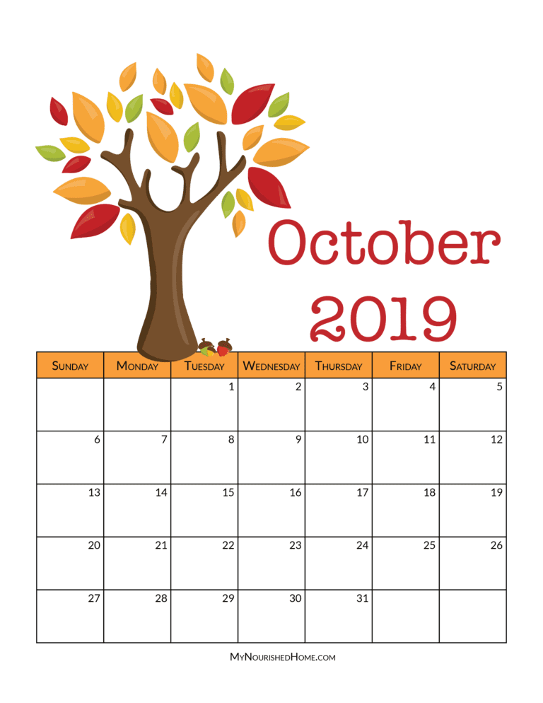 Printable October Calendar | My Nourished Home